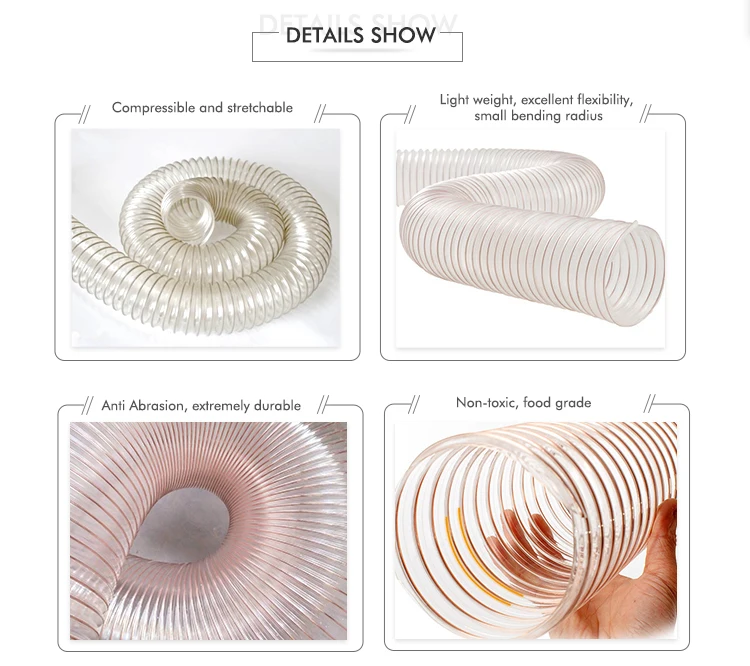 Flexible Copper Wire Spiral Reinforced Air Pu Ventilation Duct Pipe Pu ...