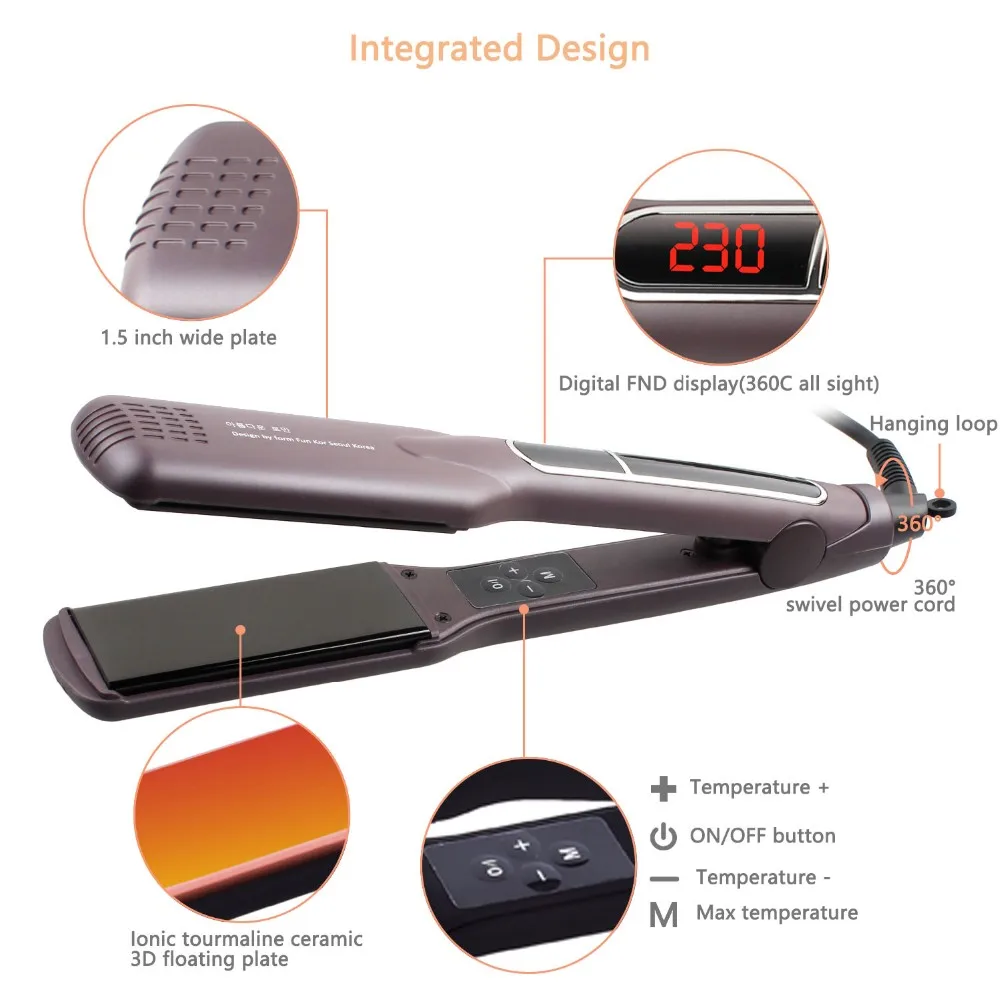 Professional Waterproof Tourmaline Ceramic Hair Straightener