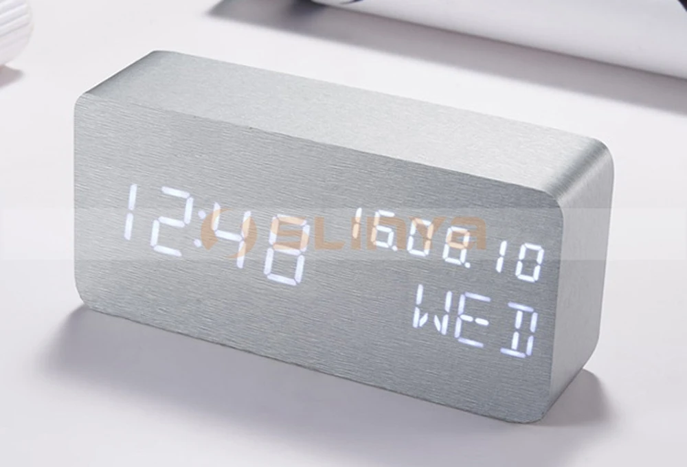 Mini Led Table Clock Multi-style Wooden Digital Clock With Week Display ...