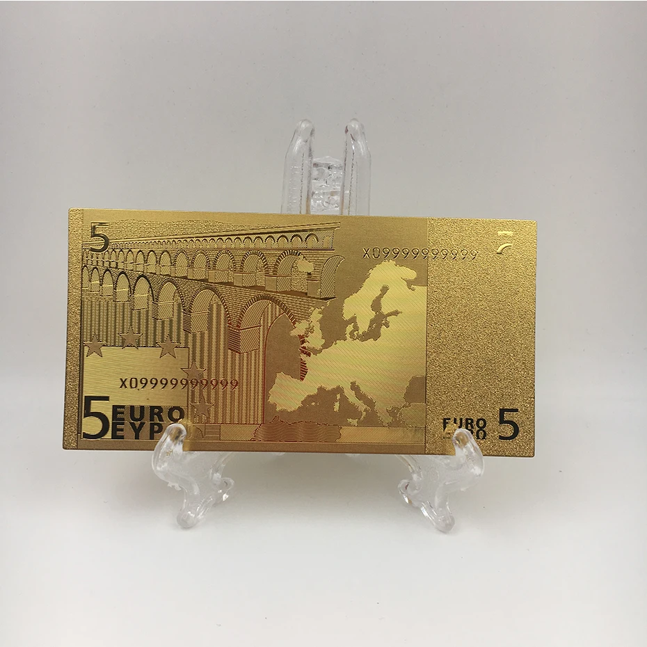 24k Gold Foil Banknote Fake Euro 5 Bill Collectable Bank Notes For ...