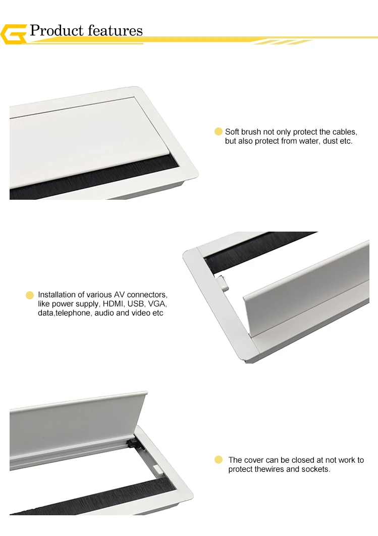 Aluminium Office Table Cable Cover with Buffering Wire Management