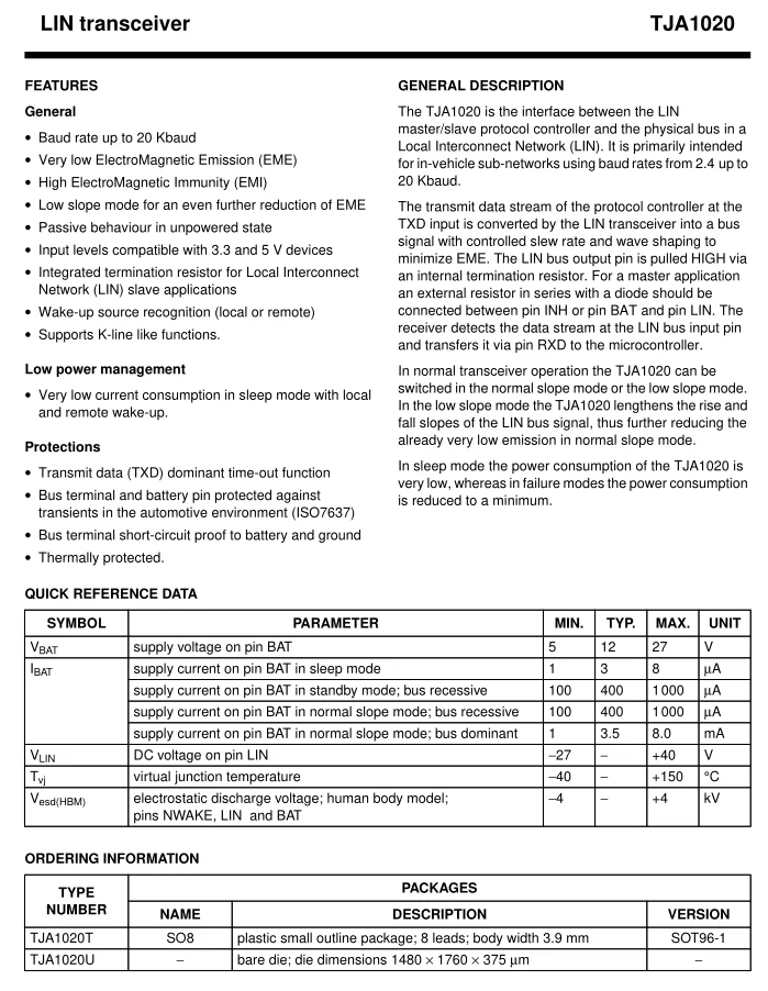 Original Transceiver Chip High Quality Ic Tja1020 Transceiver Lin 8soic ...