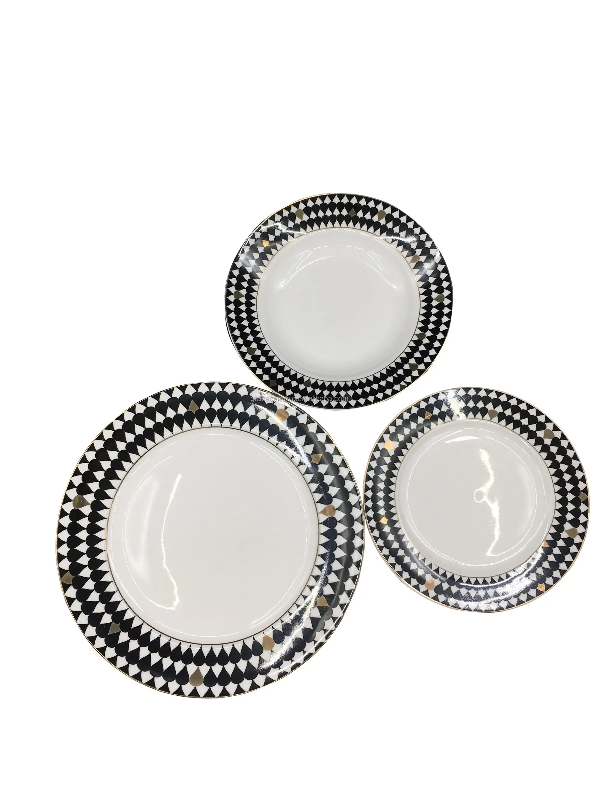Ceramic Porcelain Golden Silver Rimmed Round Dish Dinner Plate For ...