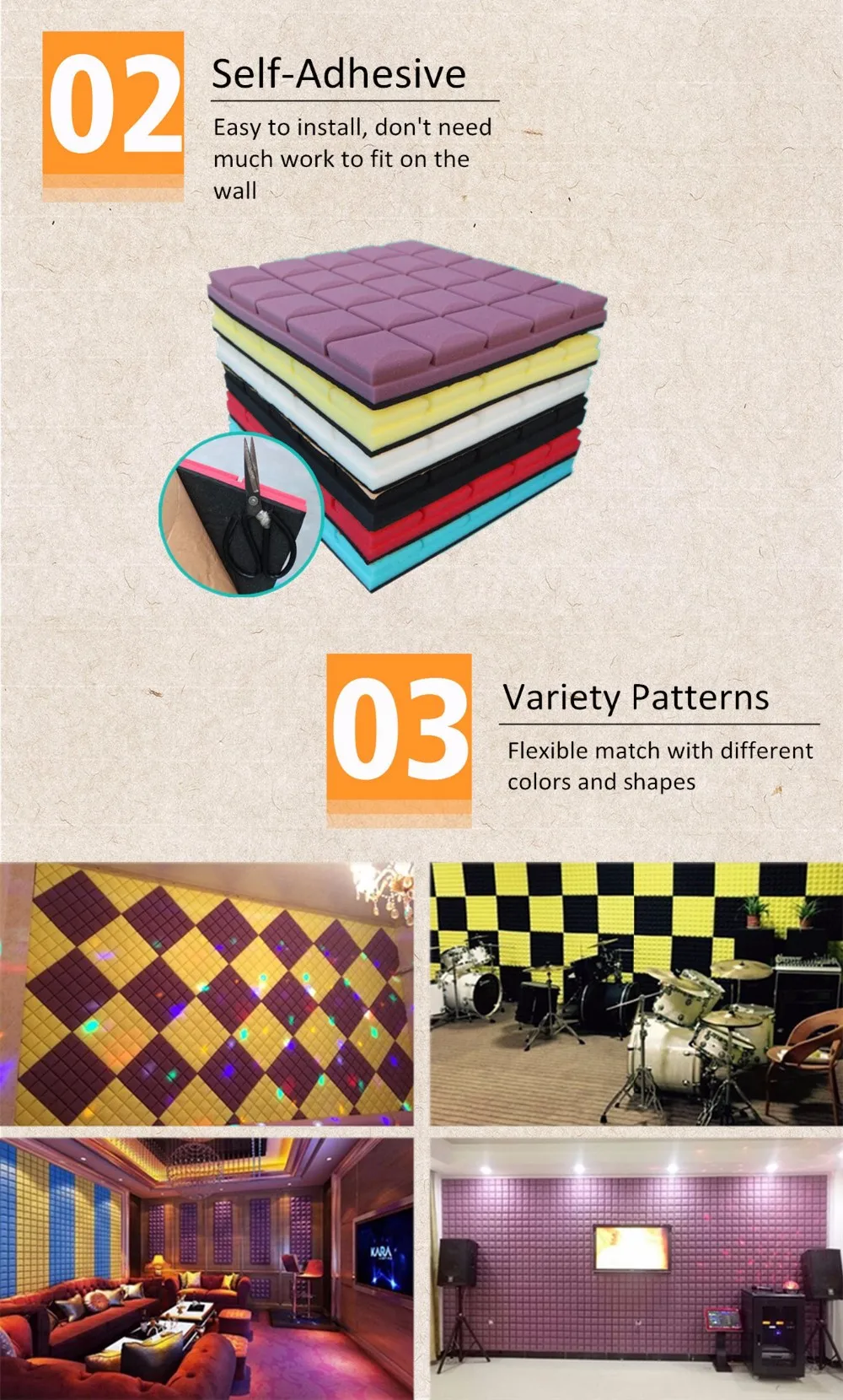 Studio Soundproofing Materials Porous Mushroom Acoustic Foam Fire ...