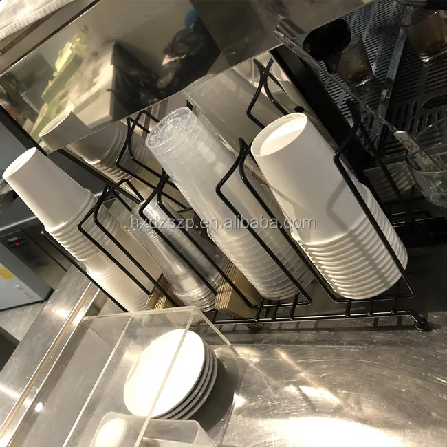 4 Compartments Wire Cup Rack - Organize Coffee Cups & Lids