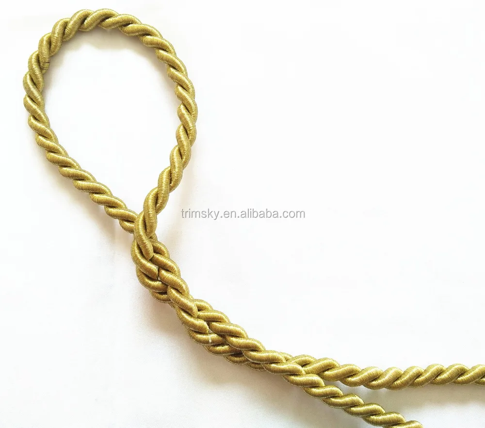 10mm Gold Polyester/rayon Triple-Strand Piping Cord Trim