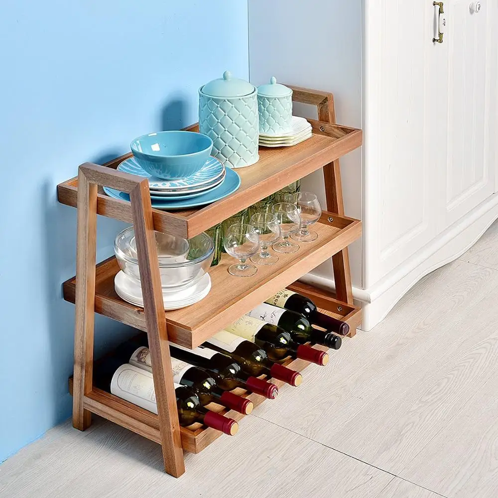 3-tier Wooden Storage Rack Tray Shelf Side Table Storage Shelf Eco ...