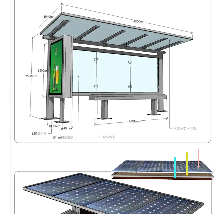 Solar Power Bus Stop Shelter With Outdoor Led Advertising Light Box ...