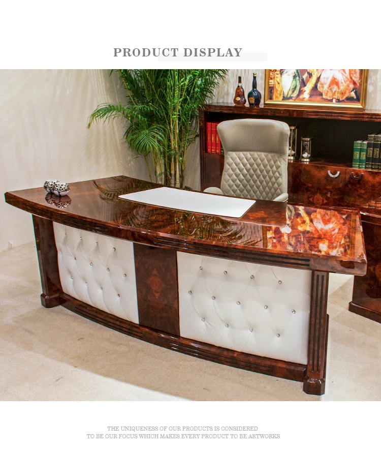 Luxury Business Dark Red Glossy Wood Grain MDF Office Furniture ...