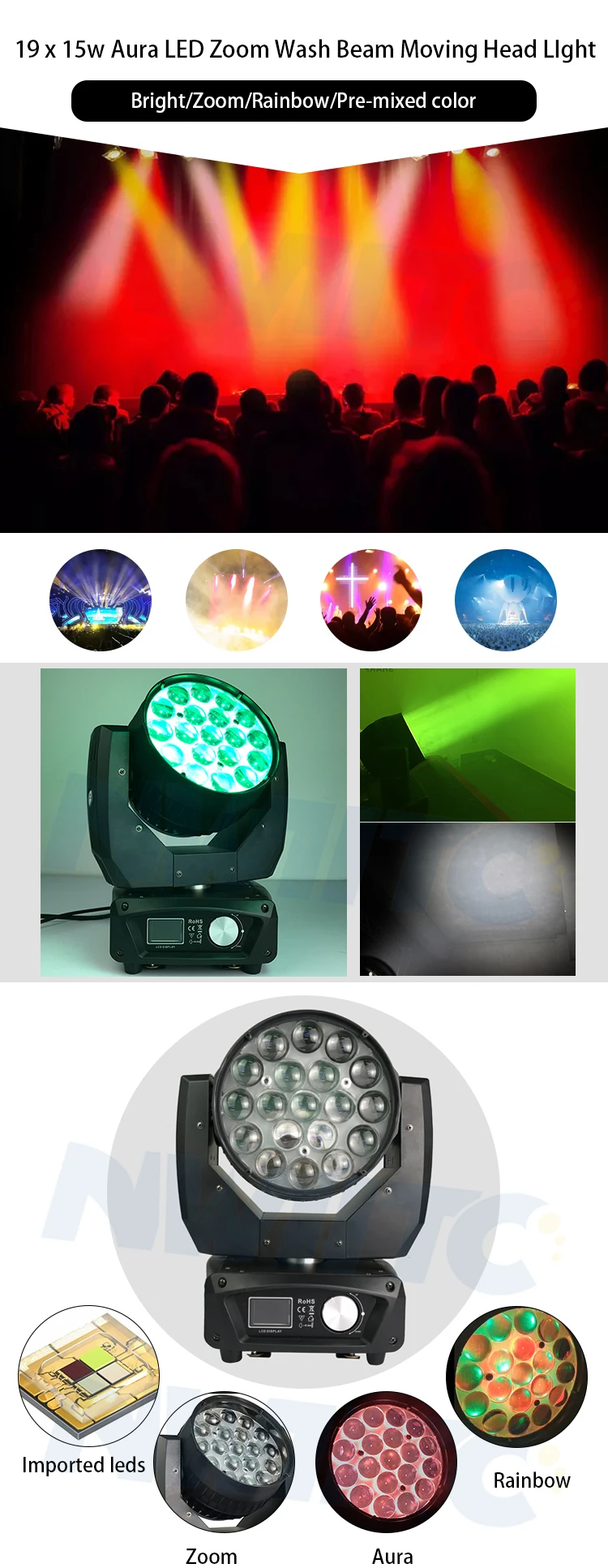 Martin MAC Aura 19x15w RGBW 4in1 Zoom Beam Wash Light LED Moving Head