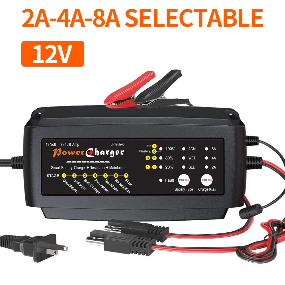 Smart 12V Battery Charger - 2A/4A/8A Selectable Desulfator