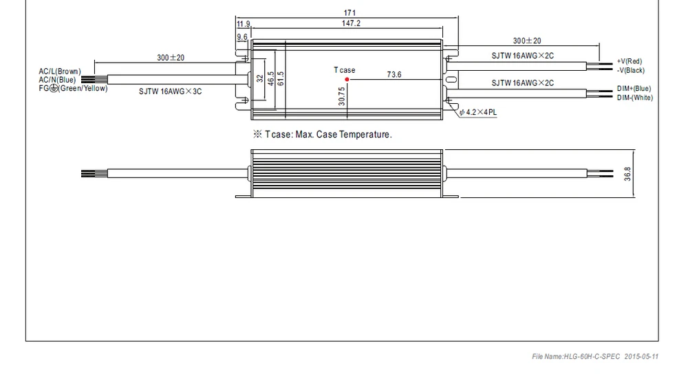 Meanwell Hlg-60h-c Series 70w Single Output Led Power Supply Hlg-60h-c350 Hlg-60h-c350a Hlg-60h ...