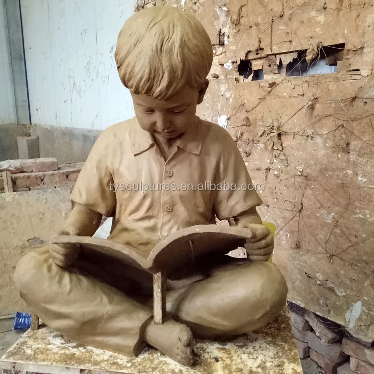 Garden Outdoor Decorative Life Size Bronze Boy Reading Book Statue ...