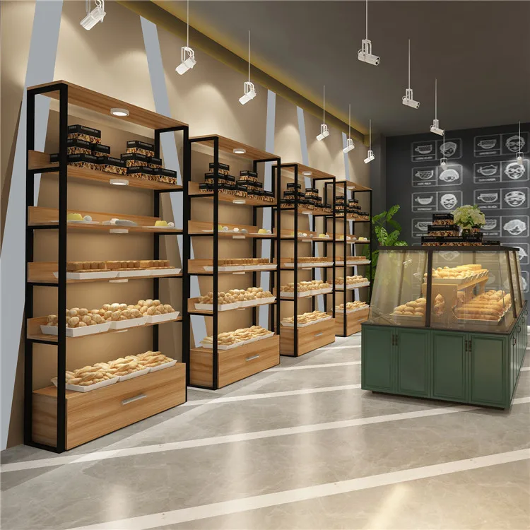 Bread Display Showcase - Popular Wooden Rack for Bakery