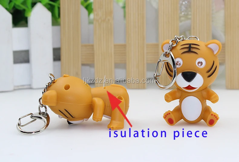 Plastic Flashlight Keychain Animal Led Sound Keychain Keyring Tiger ...