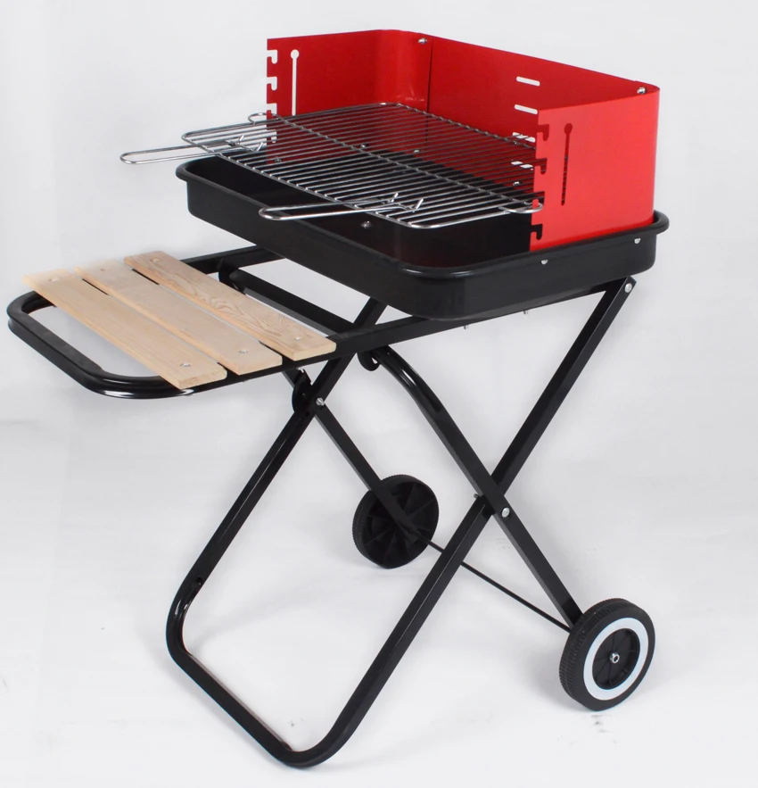 Foldable Bbq Grills,Rectangle With Wooden Table,Trolley Grill - Buy ...