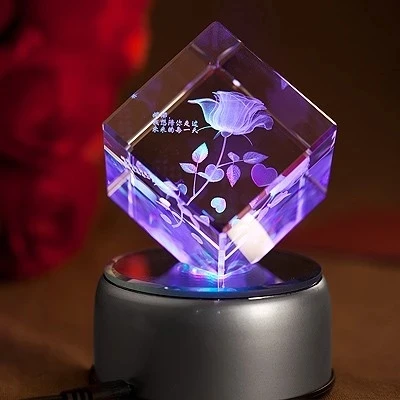 New Design 3d Laser Engraved Led Crystal Cube With Light Base - Buy ...