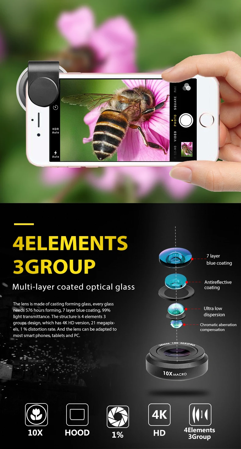 IBOOLO Macro Lens - 10X Makro Objektiv for Mobile Phones