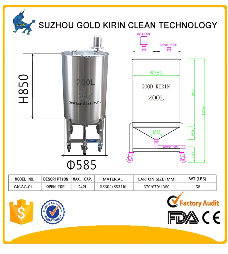 Quality-assured Sus304 200l Cone Bottom Stainless Steel Drum - Buy ...