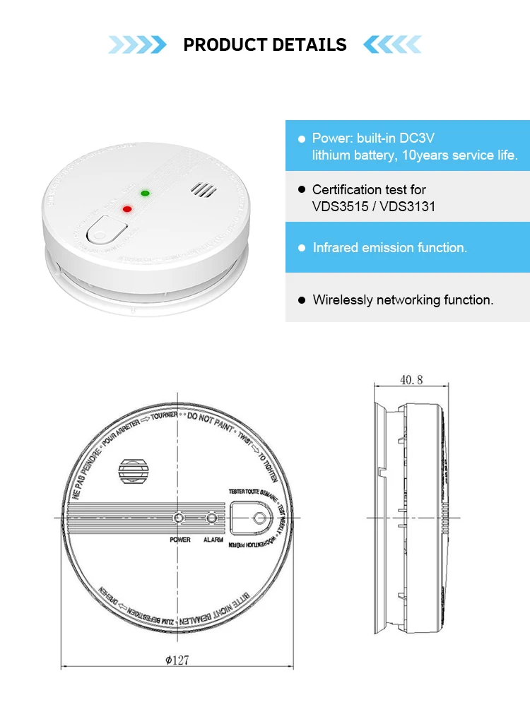 Manufacture Intertek Ac Power Ce En14604 Approval Portable Smoke Alarm ...