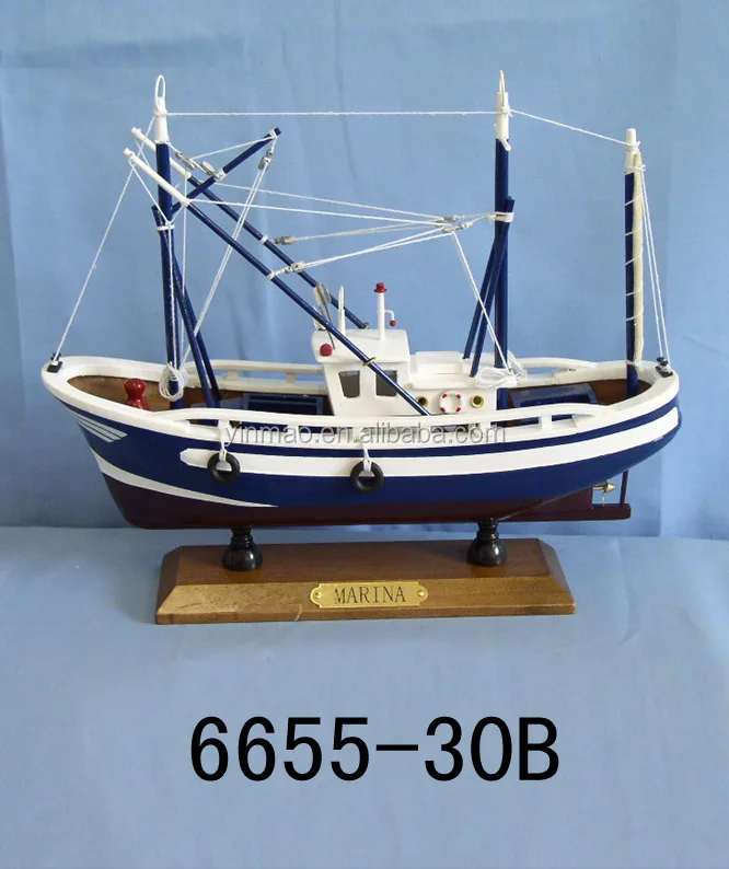 Wooden Fishing Shrimp/crab Boat Model With Sail,Red 32x10x30cm,3 Masts ...