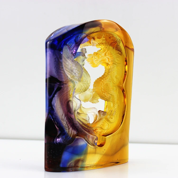 Chinese Folk Art Glass Sculpture Crystal Glass Crafts Art Glass Dragon ...