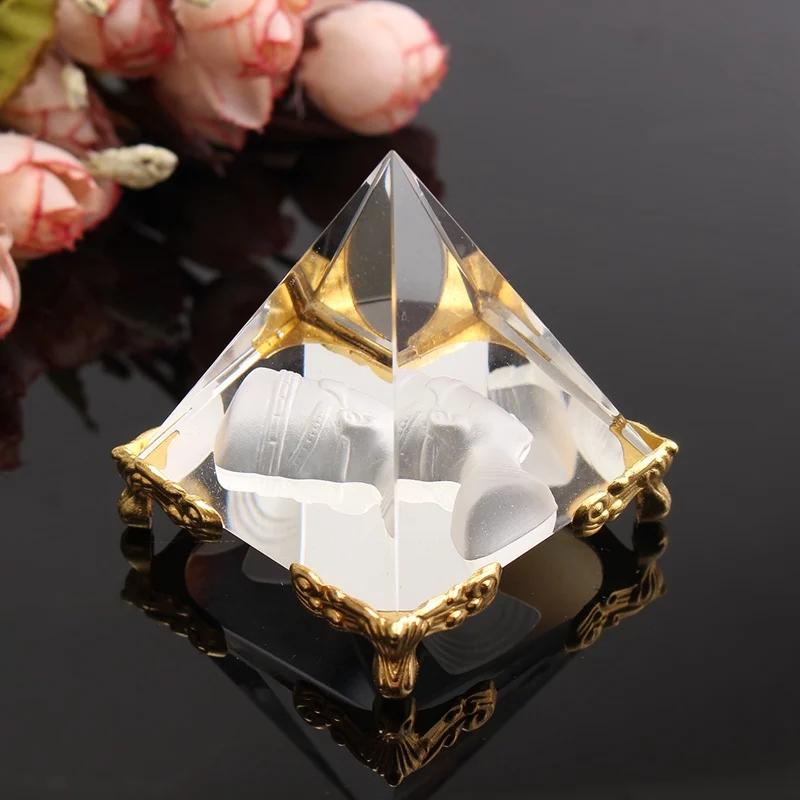 Triangle Clear K9 Crystal Glass Pyramid 3d Laser Etched With Gold Base ...