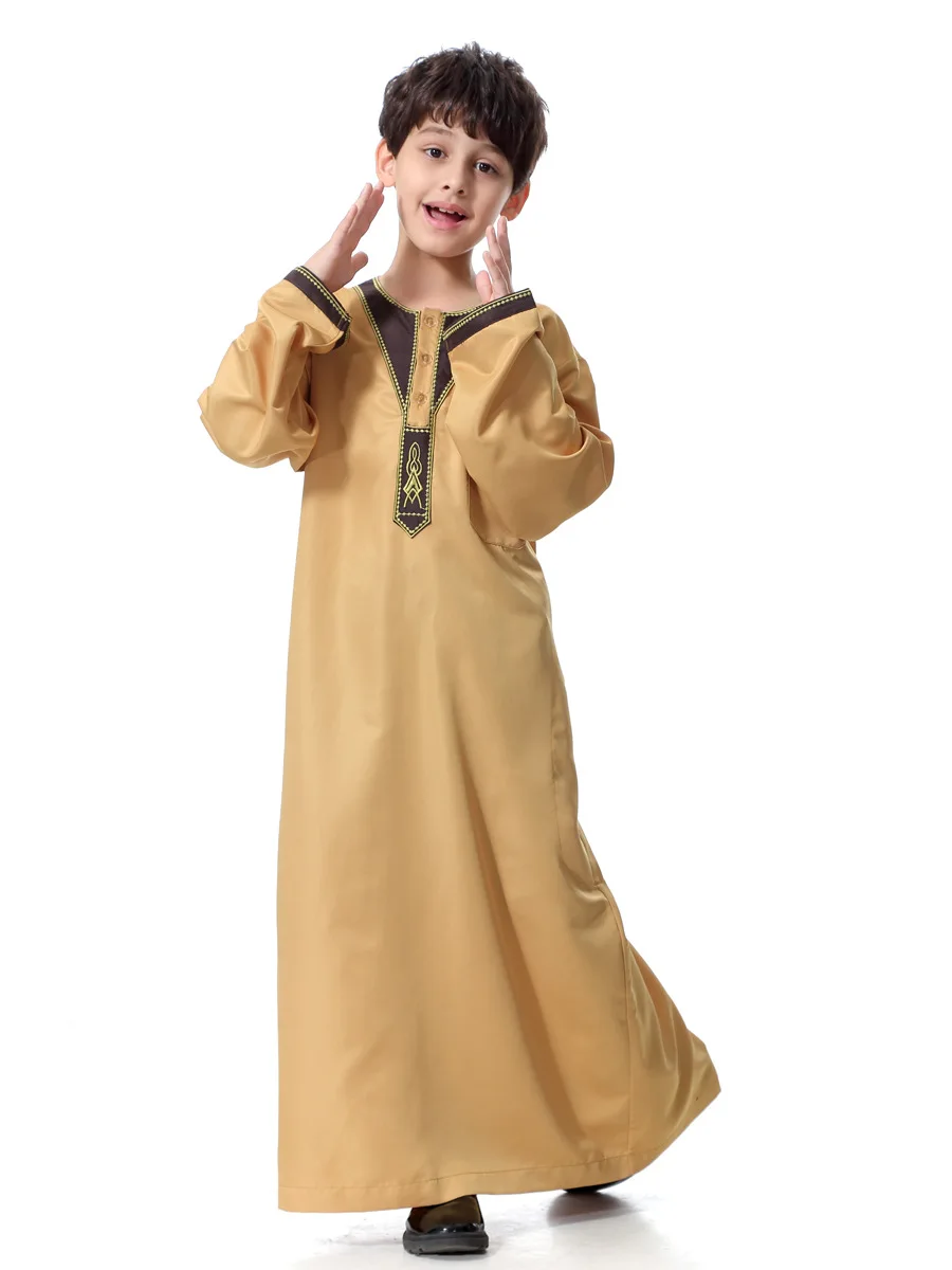 Fashion Islamic Dress Abaya Muslim Kids Clothes Embroidery Muslim Boys ...