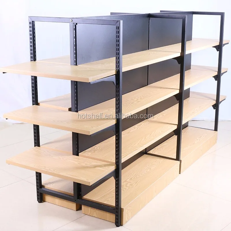 Factory Supply Supermarket Wooden Shelf Double-sided Middle Island ...