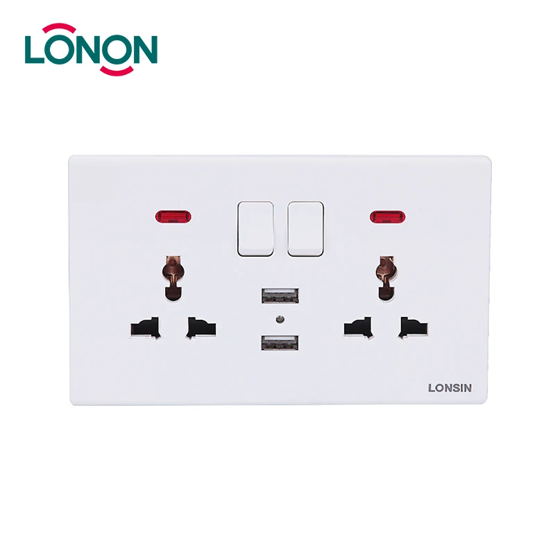 13 Amp Multi Electrical Double Universal Wall Switched Socket Outlet ...