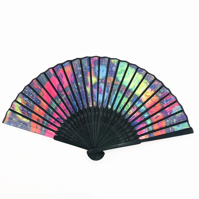 Fancy Black Bamboo Rib Polyester Hand Fan With Logo Custom - Buy Ladies ...