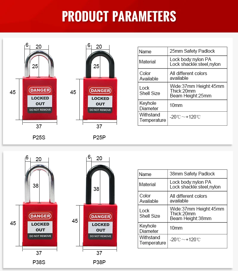 Security 38mm Shackle Pad Locks - Loto ABS Lockout Devices