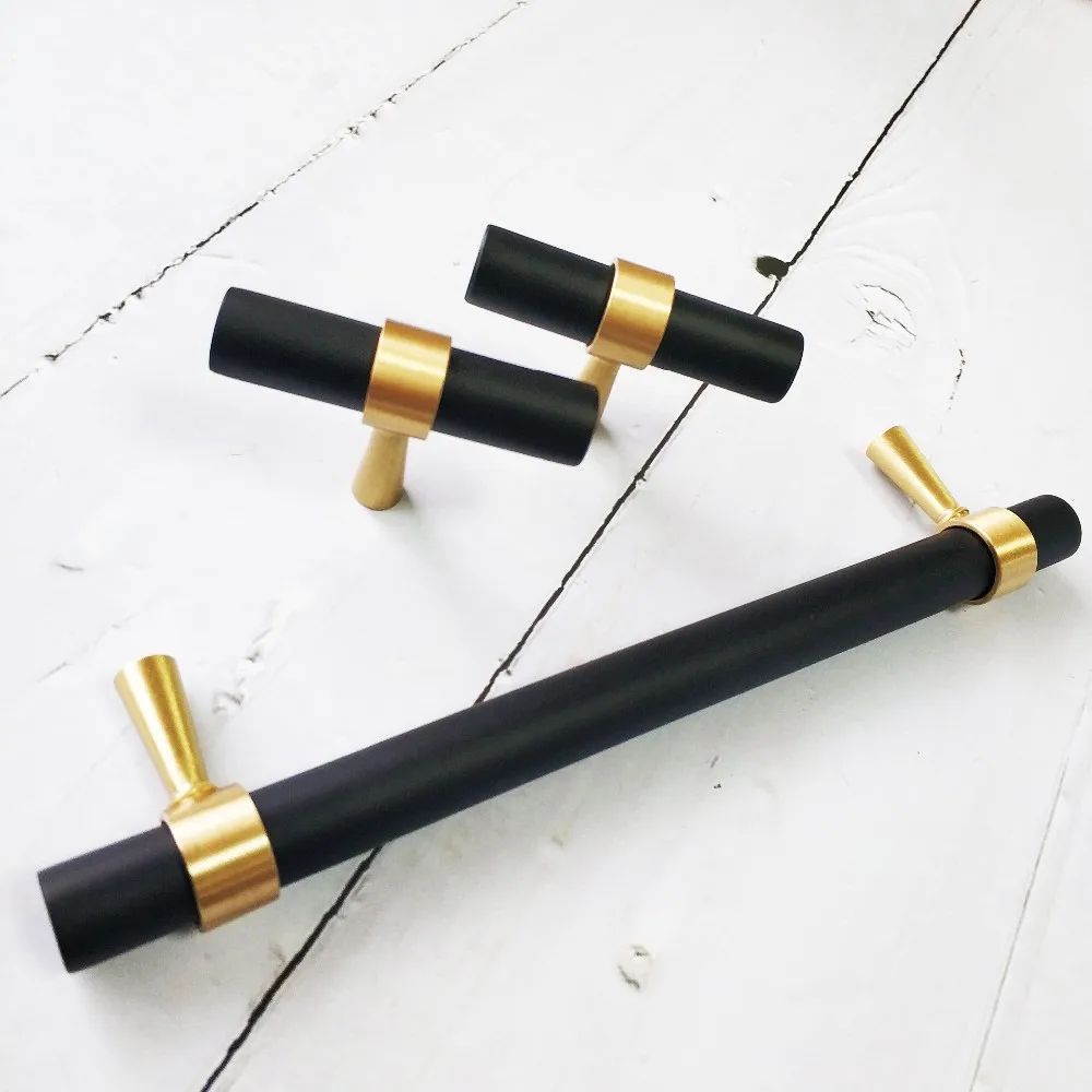 New Design Black T Shaped Solid Brass Cabinet Handles And Knobs Kitchen ...