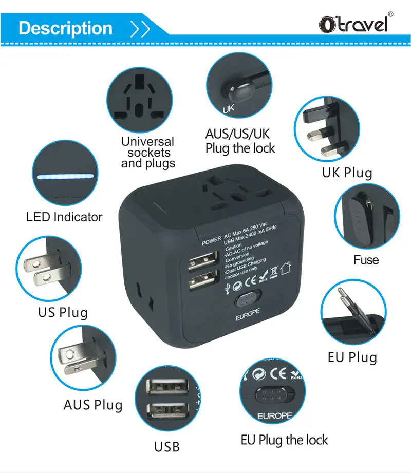 Phone Accessories Travel Multi Usb Adapter Electrical Plugs Sockets Usb ...