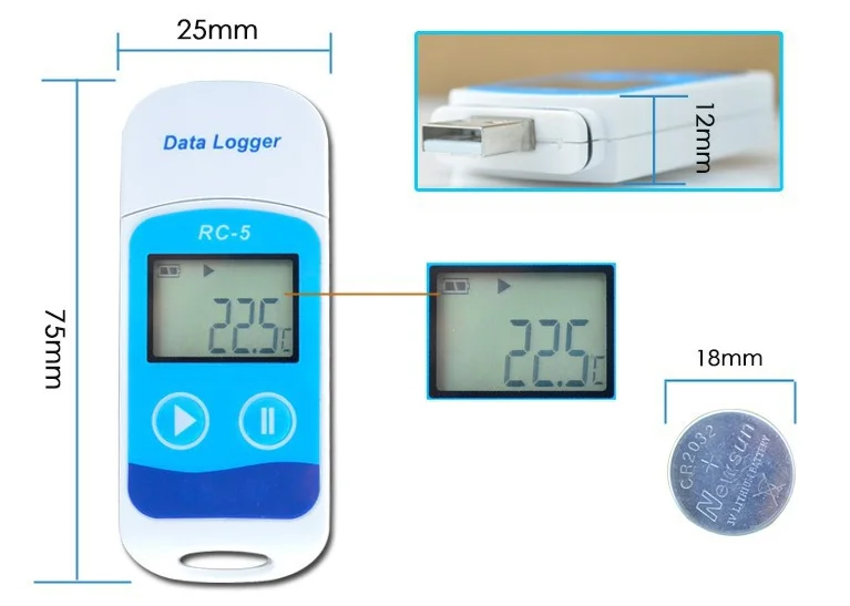Reusable Usb Temperature Data Logger Rc-5 Temp Recorder With Lcd - Buy ...
