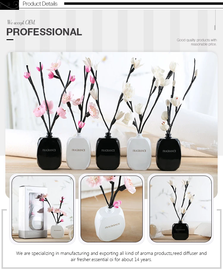 Porcelain air Fresheners Bottle Flower Design Ceramic Reed Diffuser for ...