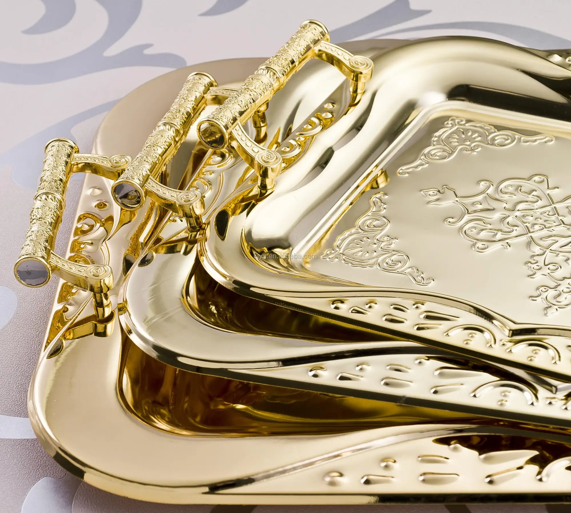 Stainless Steel Square Arab Serving Tray With Handle - Buy Serving Tray ...