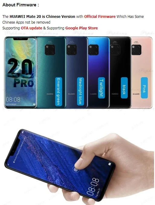 Huawei Companheiro 20 Pro Mobile Phone 6.39 Polegadas Tela Cheia Impermeável Ip68 40 Mp 4 ...