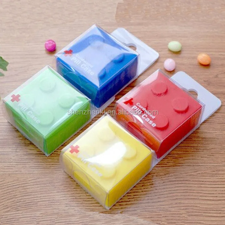Candy Color Lego Shape 4 Grids Pill Box - Small Storage
