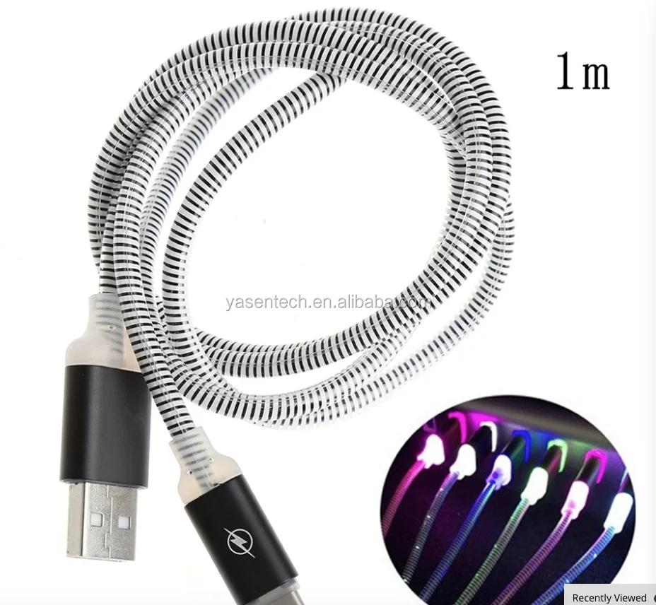 1m Usb Glow Led Light Flashing Metal Alloy Data Sync Fast Charging Led ...