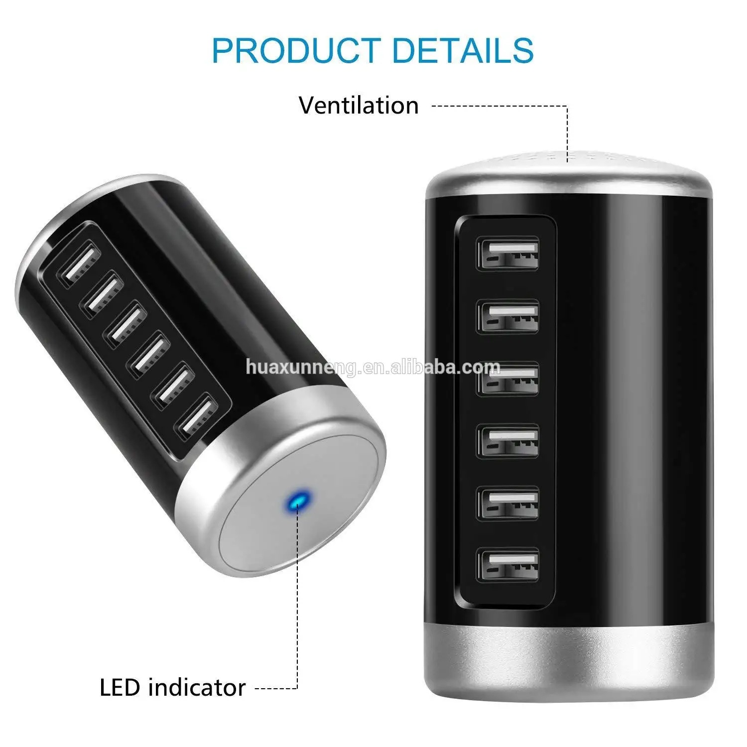 6 Ports USB Hub Charging Station with Heat Sink 5V 6A 30W USB Power ...