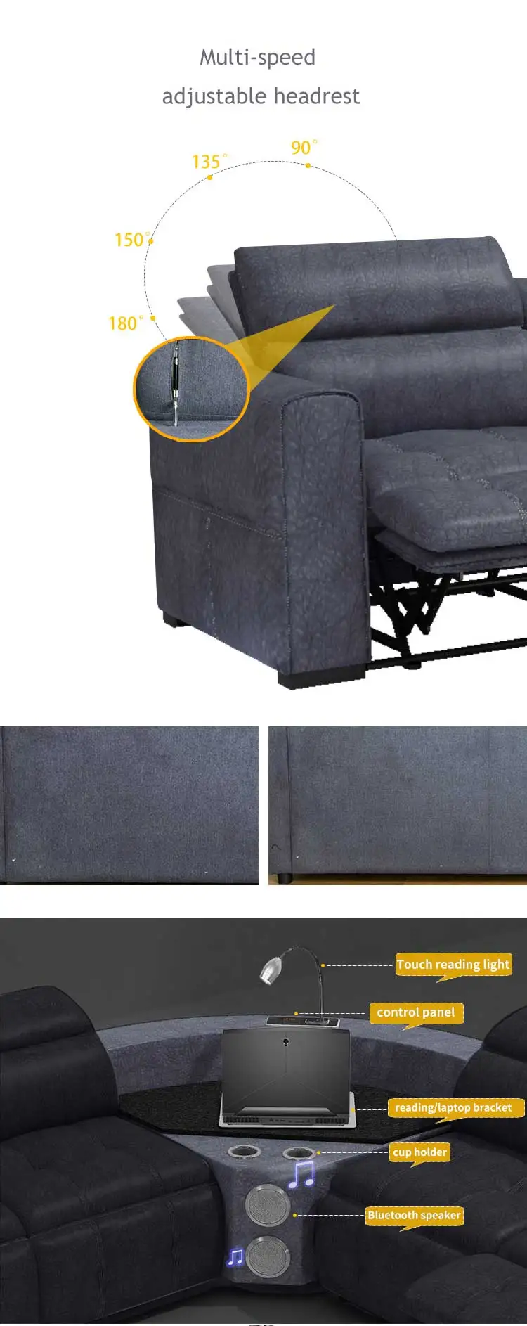 Home Theatre Corner Leather Sofa With Reading Light And Bluetooth ...