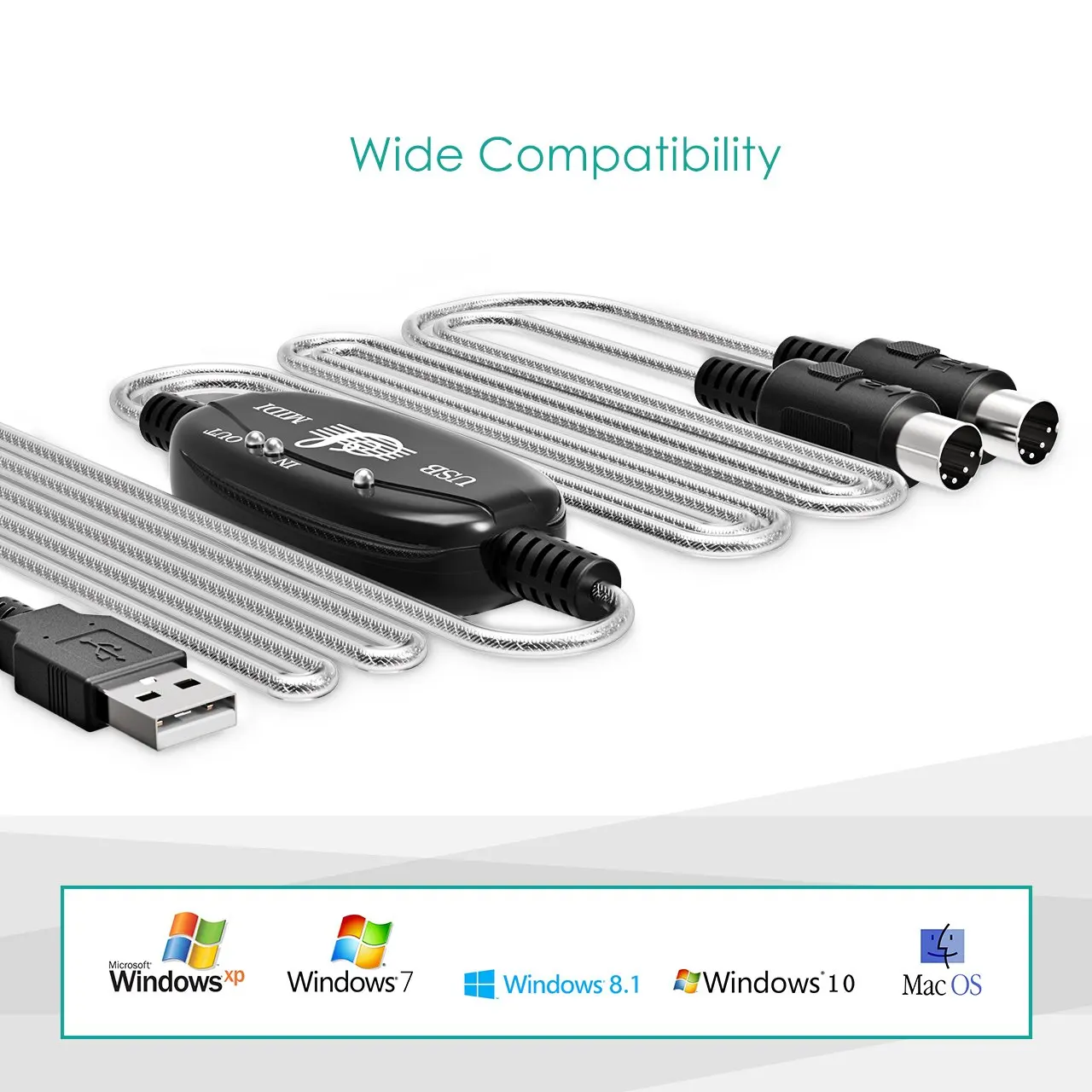 USB MIDI Interface Cable - Hifing USB Midi Cable with LED Light