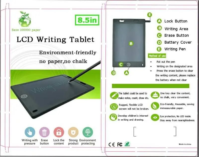 8.5 Inch E-writer Handwriting Pads Portable Board For Kids,Office,Deaf ...