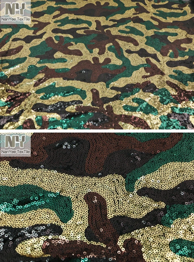 Nanyee Textile Custom Colors Available 3mm Camo Sequin Fabric