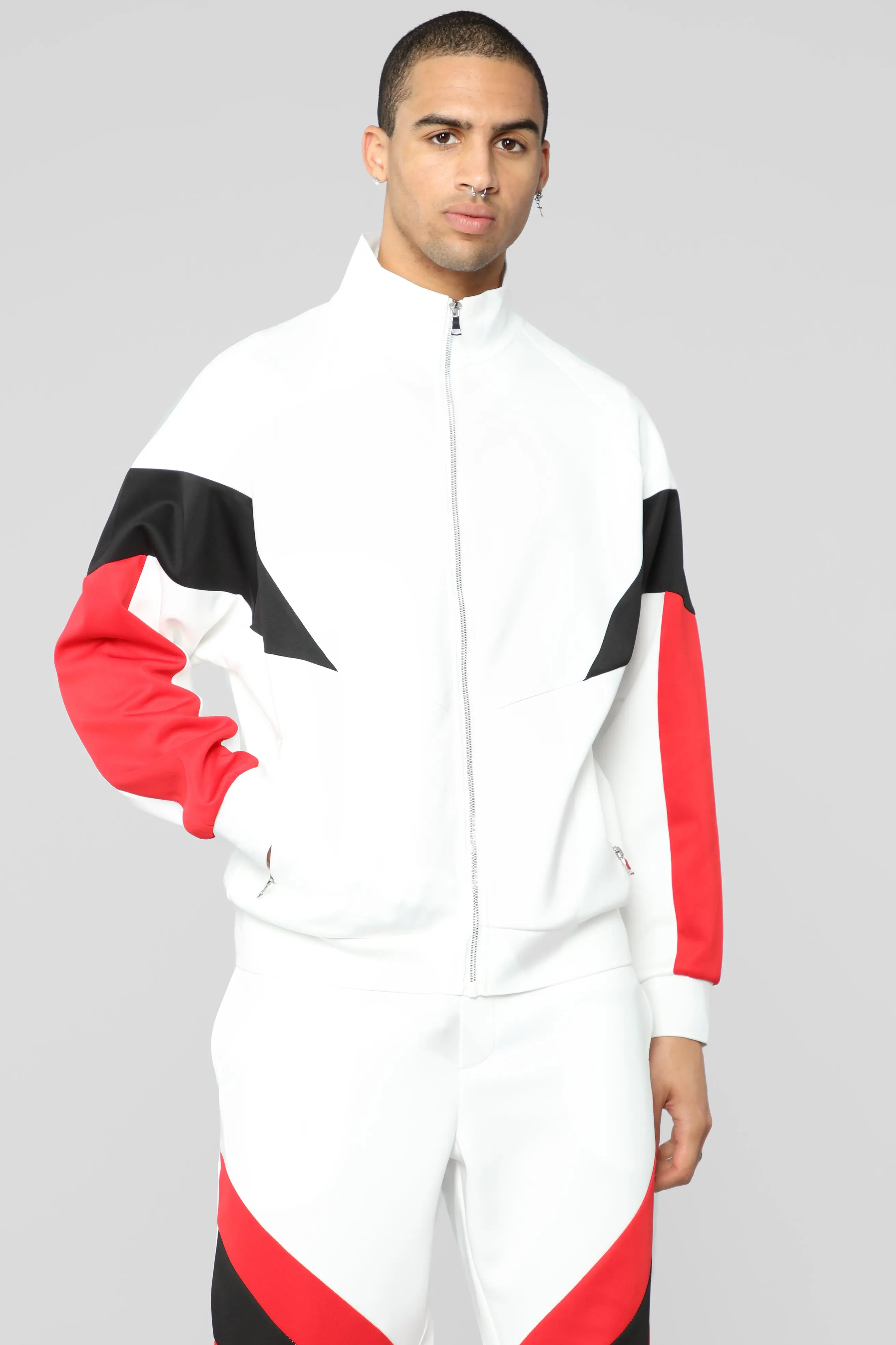 White Wavy Zipper Track Jacket Men Gym Wear Track Suits Set Sporting 2 ...