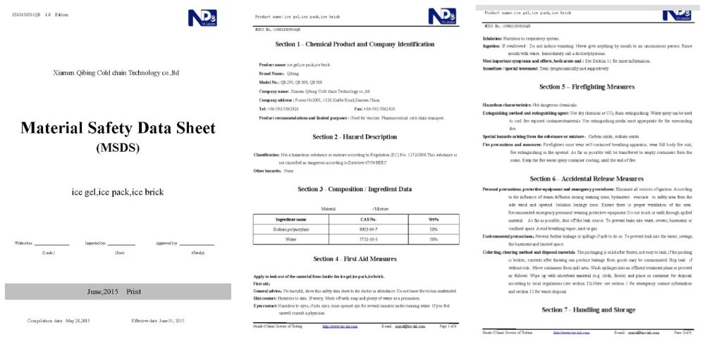 MSDS Safe Gel Ice Pack for Seafood Shipping - Eco-friendly