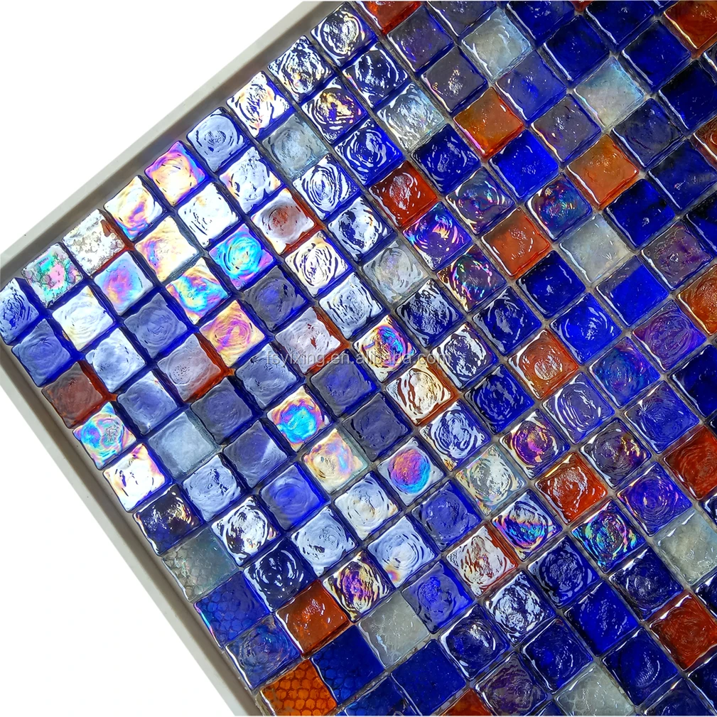 Blue,Orange And White Glass Mosaic Blend Iridescent Tile For House ...