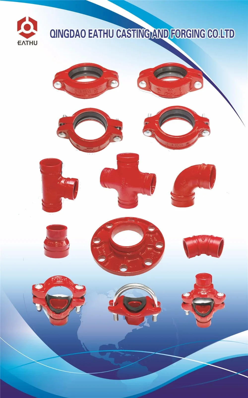 Fm/ul Astm A536 Ductile Iron Grooved Rigid Coupling 219.1mm With Nbr Gasket Ral2000 Painting ...