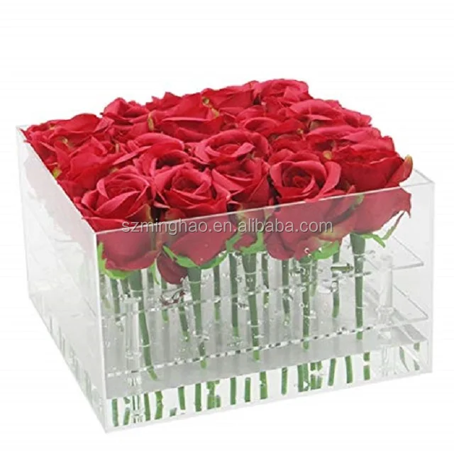 Transparent Acrylic Flower Box Water Holder Handmade Vase Decorative ...